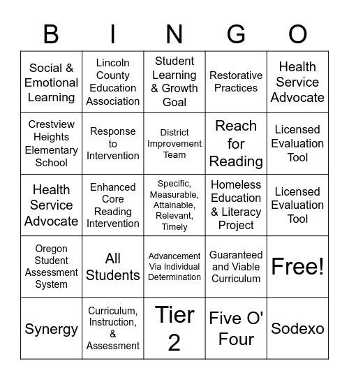 IRISH Acronym Bingo Bingo Card
