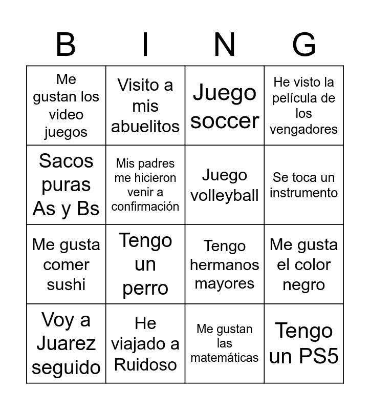 Untitled Bingo Card