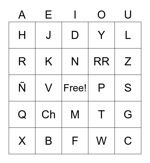 El alfabeto Bingo Card
