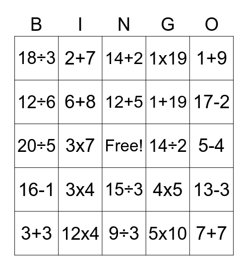 Math Fluency Bingo Card Math Fluency Bingo Card