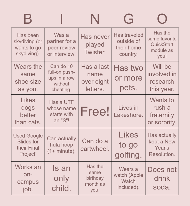 CALS QuickStart Bingo I Bingo Card