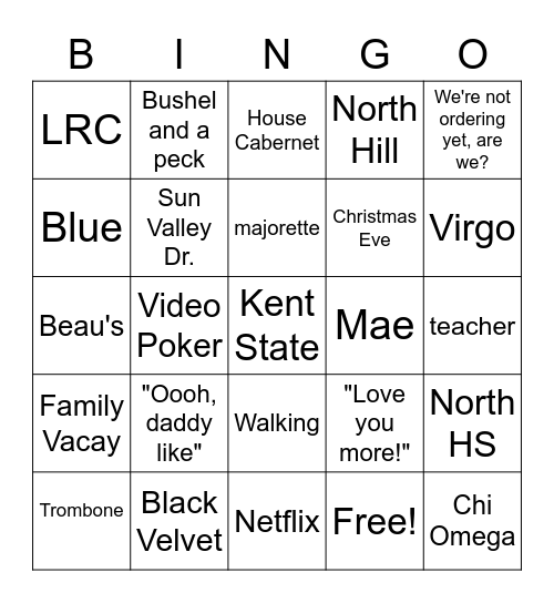 NONNY Bingo Card