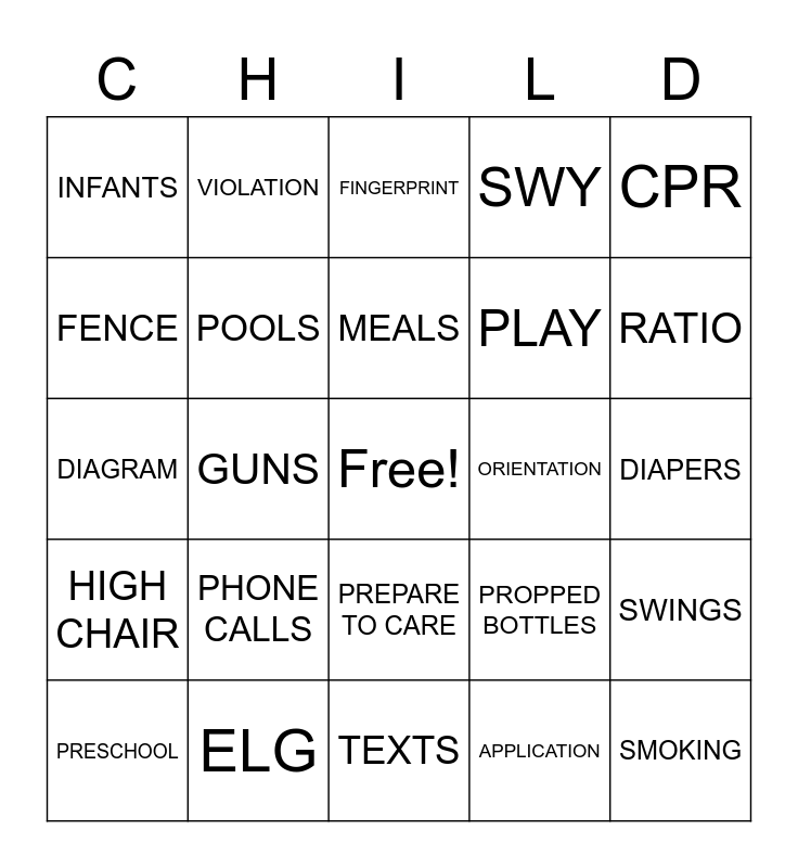 DHHS Bingo Card