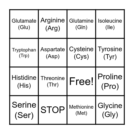 Codon Bingo Card