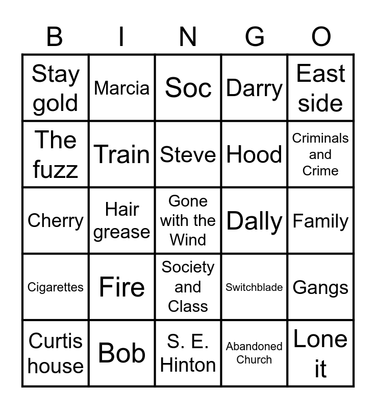 The Outsiders Bingo Card
