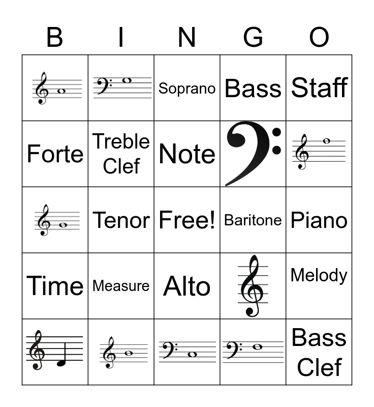 Vocab and Bass/Treble Clef Review! Bingo Card