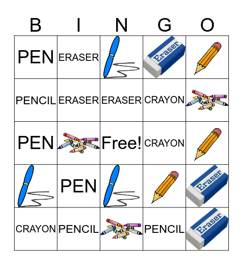 School Supplies Bingo Card