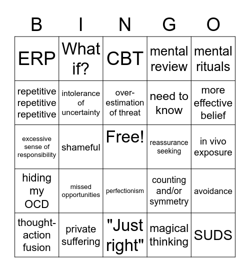 OCD Bingo Card OCD Bingo Card