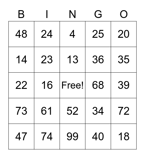 Palouse Elementary Bingo Card