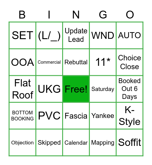 LeafFilter Gutter Bingo Card