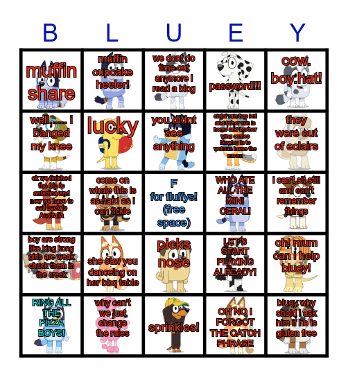 Bluey Bingo! Bingo Card