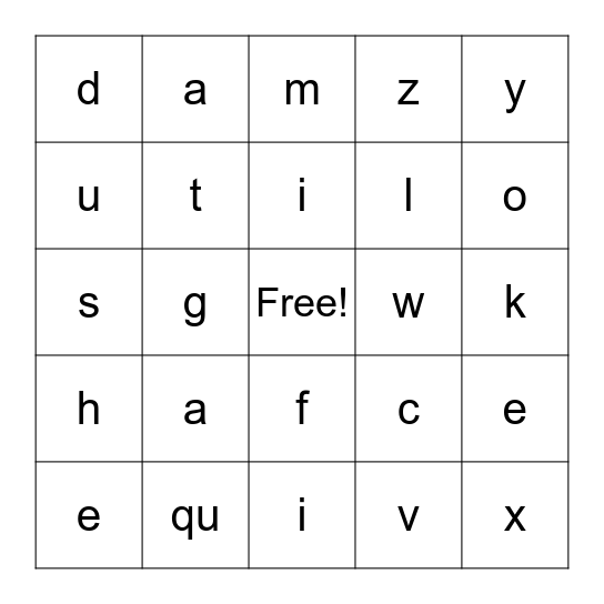 Beginning Sounds Bingo Card