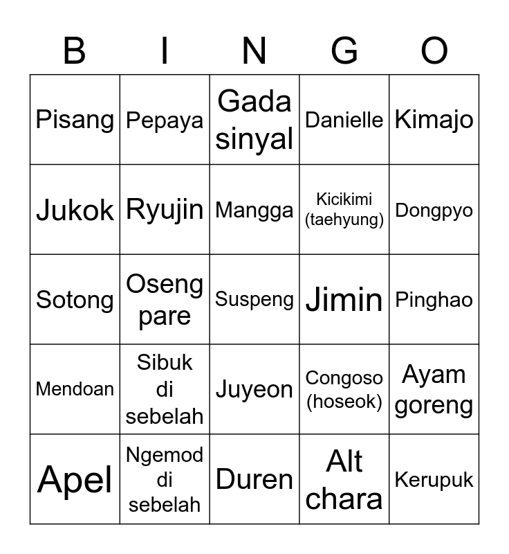 Oren Bingo Card