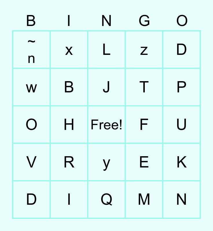 Spanish alphabet Bingo Card