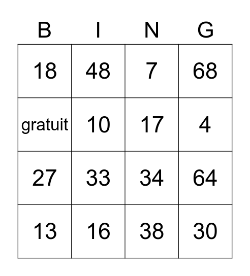 Number Bingo 1-69 Bingo Card