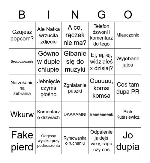 Robercik totalny tryhard Bingo Card