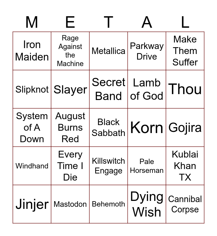 Metal Bingo Card
