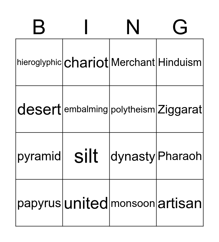 Ancient Civilizations Bingo Card