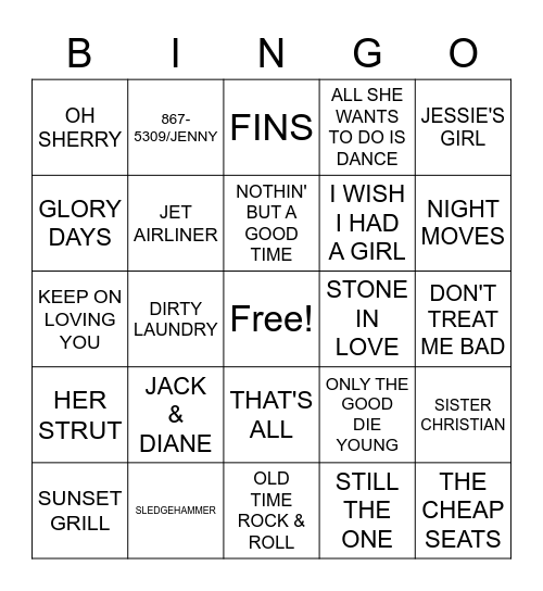 70'S & 80'S HITS Bingo Card