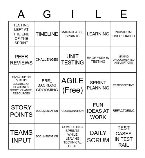 AGILE RETROSPECTIVE Bingo Card