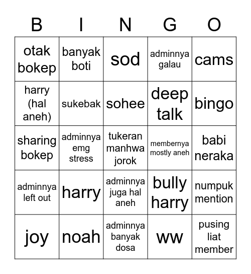 Untitled Bingo Card