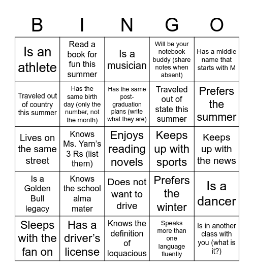 Creating Community Bingo Card