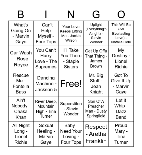 Funk Soul Bingo Card Funk Soul Bingo Card