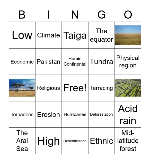 World Geography Unit 2 Bingo Card