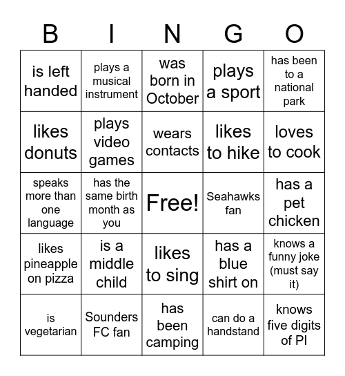 Classmate Bingo Card Classmate Bingo Card