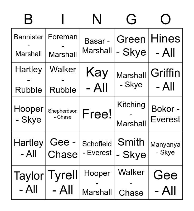 Jenny - 31st August Bingo Card