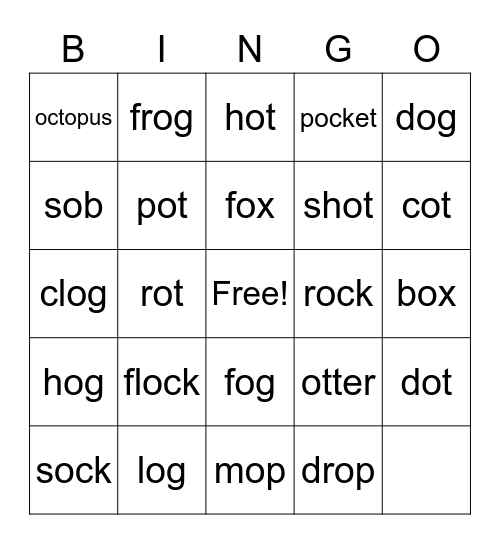 Short o Bingo Card