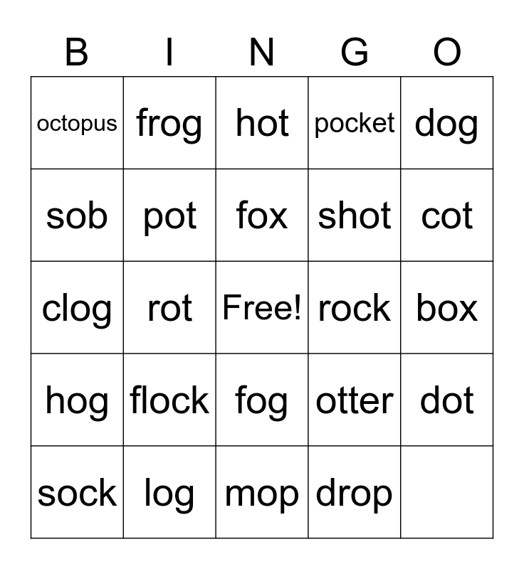 Short o Bingo Card