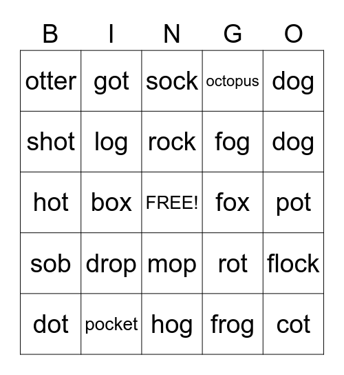 Short o Bingo Card