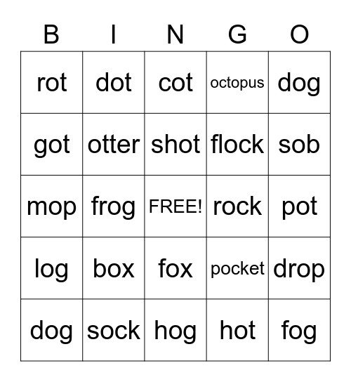 Short o Bingo Card