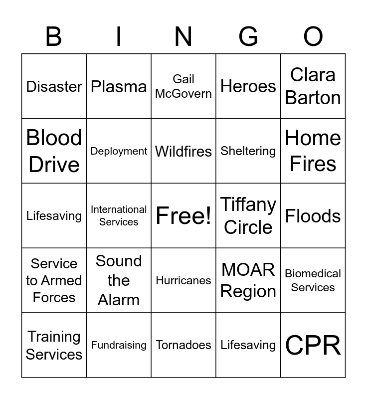 Red Cross Bingo Card