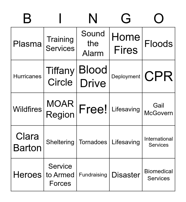 Red Cross Bingo Card