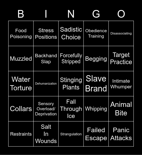 Whump Bingo Card