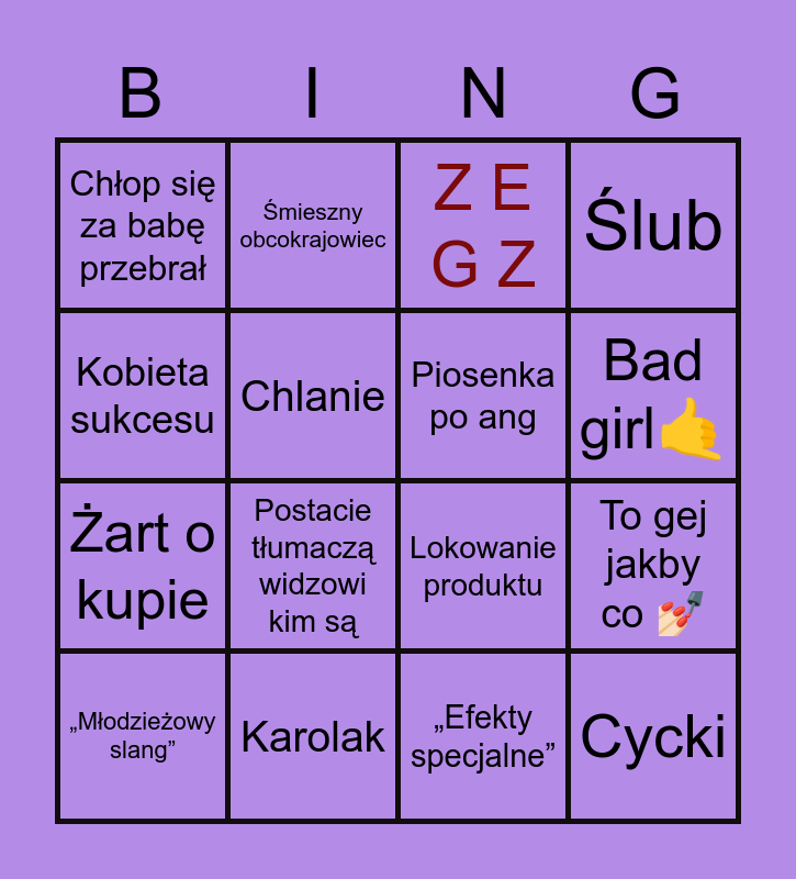 Typowa Polska komedia Bingo Card
