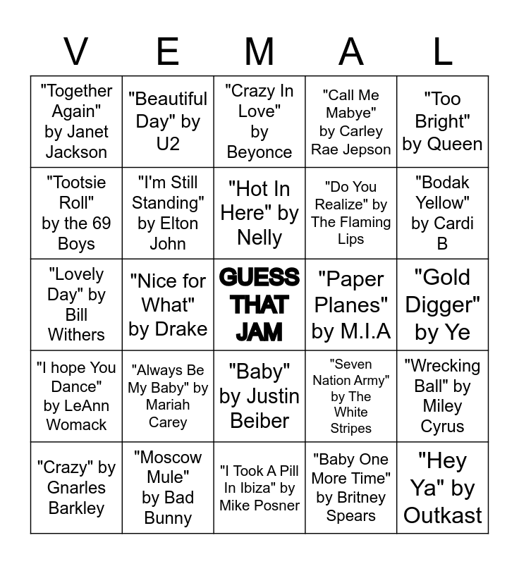 THAT'S MY JAM "ALL TIME FAVORITE" Bingo Card