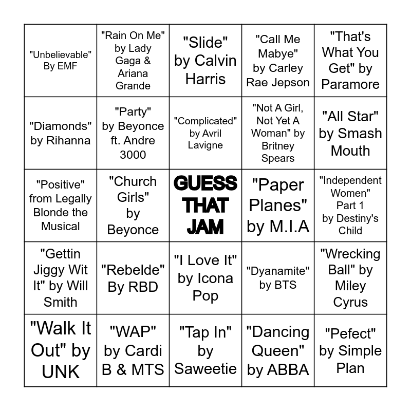 THAT'S MY JAM "WHO AT 21" Bingo Card