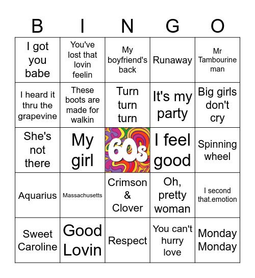 60s Music Bingo Card 60s Music Bingo Card