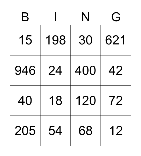 LCM Bingo Card