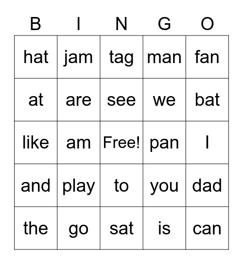 Lesson 1 Bingo Card
