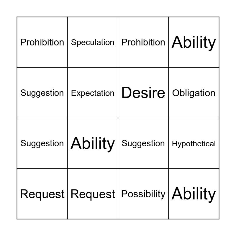 Modal & Semi-Modal Bingo! Bingo Card