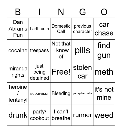 On Patrol 2 Bingo Card