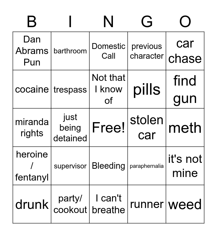 On Patrol 2 Bingo Card
