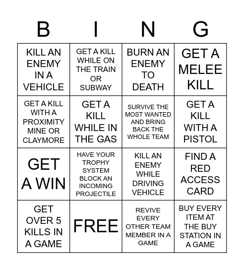 WARZONE BINGO Card