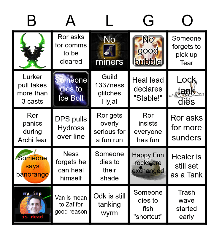 Fellowship TBC Farewell Tour: BT/Hyjal BALGO Bingo Card