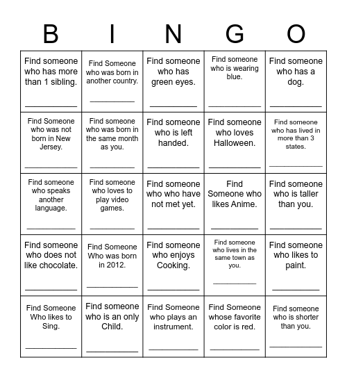 Find Someone Who Bingo Card Find Someone Who Bingo Card
