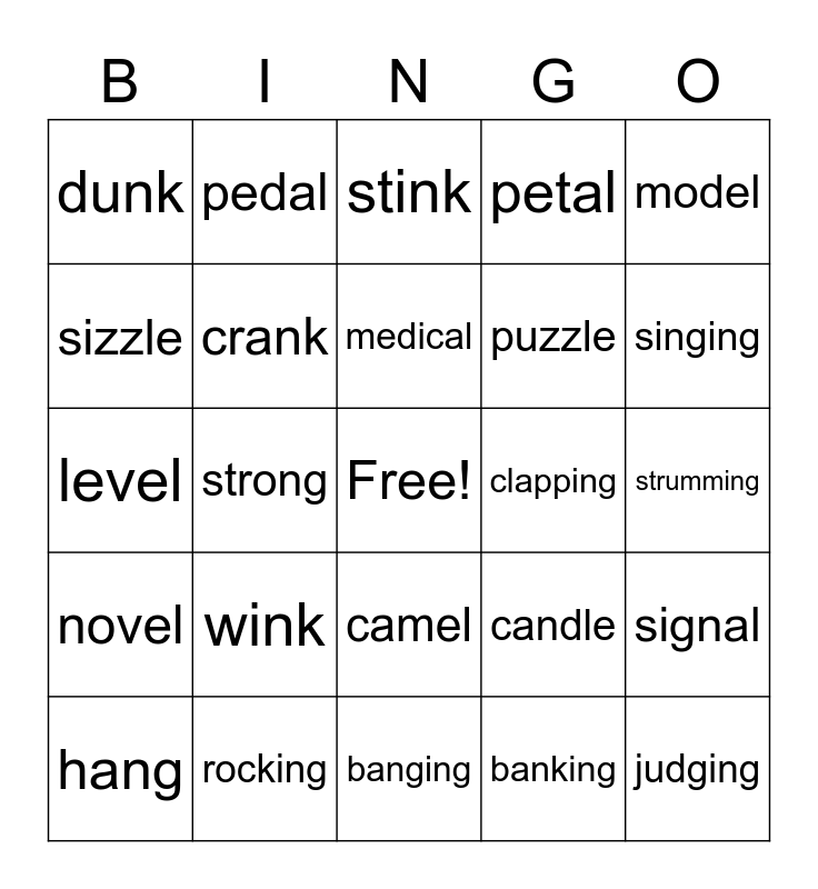 nk,ng,el,le Bingo Card